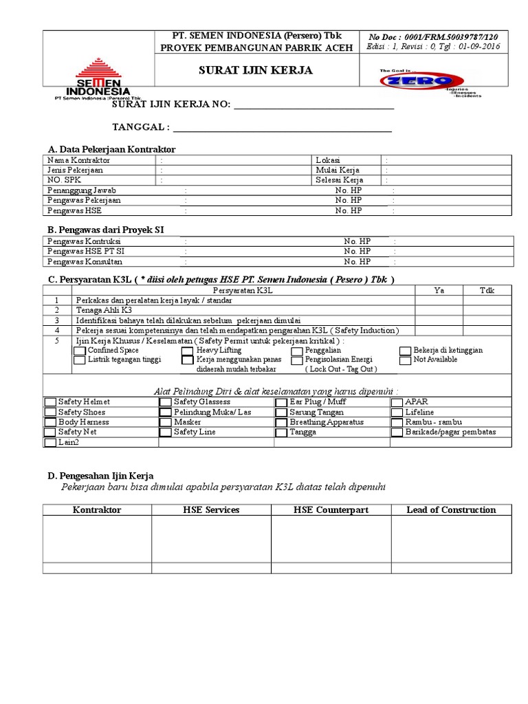 01-Form Surat Ijin Kerja Smi | PDF