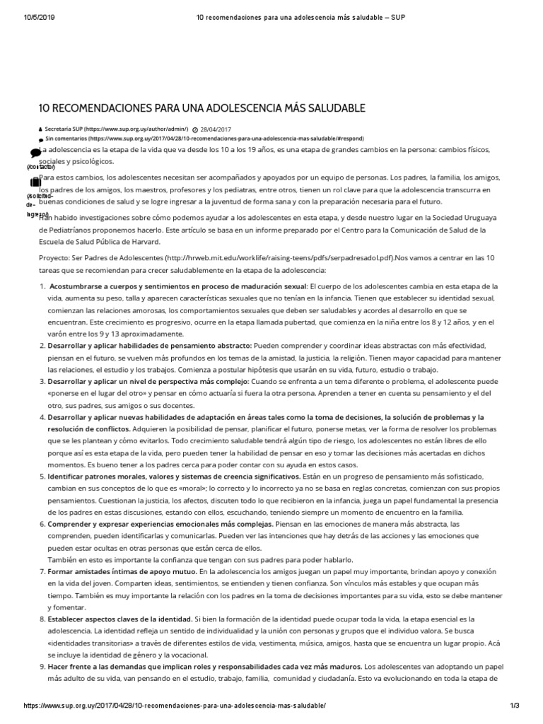 10 Claves para una Adolescencia Saludable | PDF | Adolescencia | Adultos