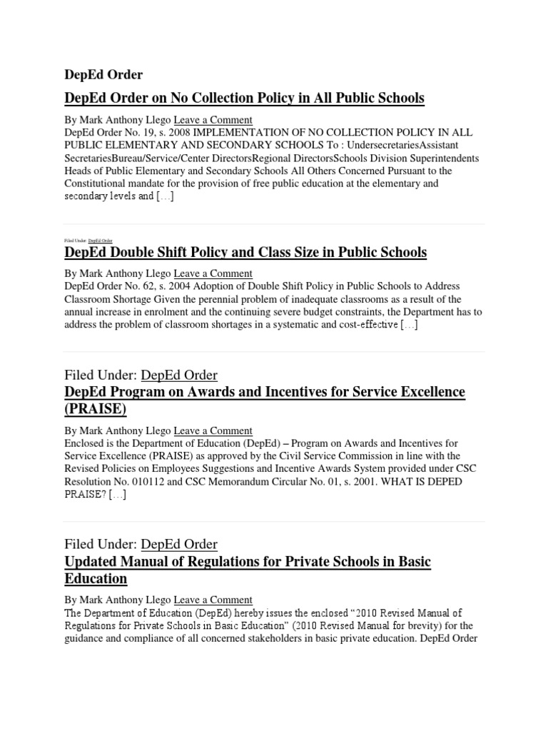 DepEd Orders | Download Free PDF | State School | Early Childhood Education