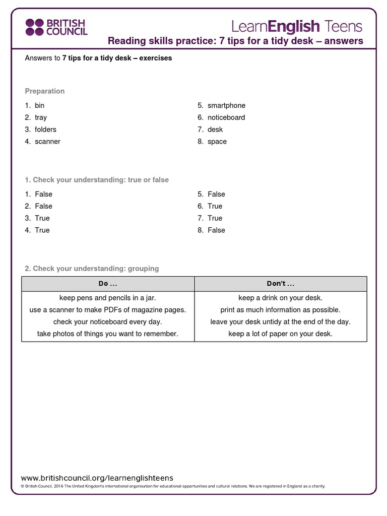 7 Tips For A Tidy Desk - Answers | PDF