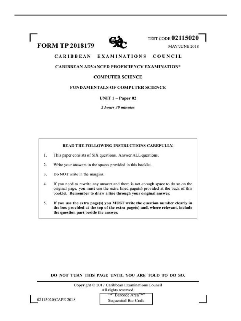 Cape Unit 1 2018 Computer Science P2 | PDF