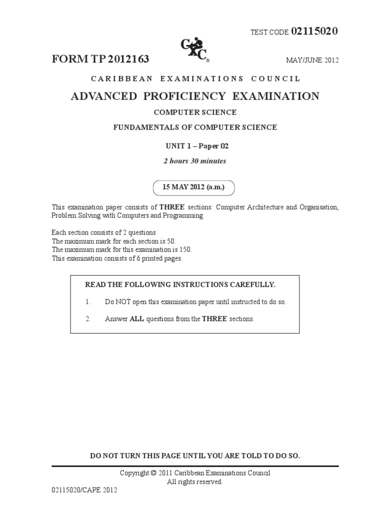 Cape Computer Science Unit 1 2012 P2 | PDF | String (Computer Science ...
