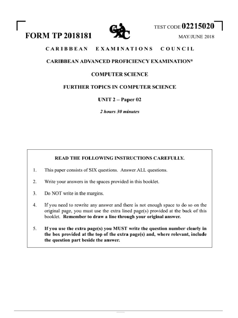 Cape Computer Science 2018 Unit 2 P2 | PDF | Computing And Information ...