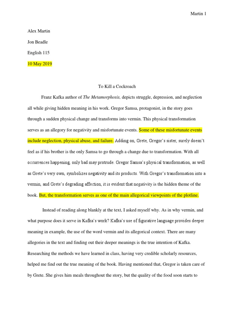 Project Text Final Draft | PDF | The Metamorphosis | Franz Kafka