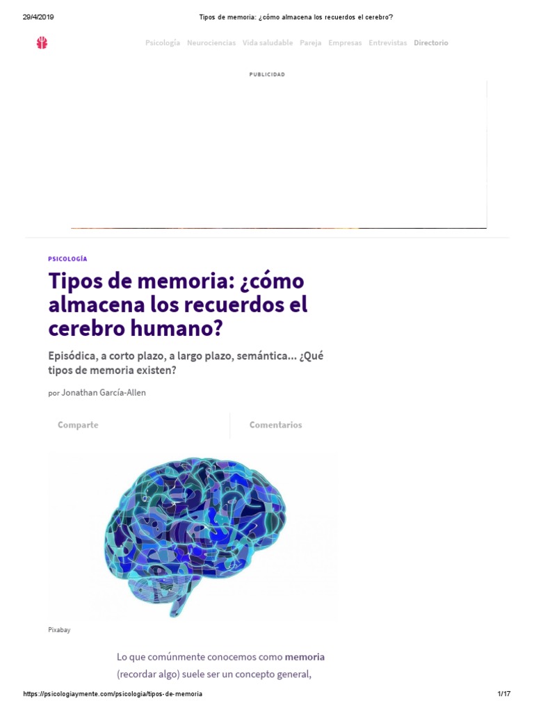 Tipos de Memoria - ¿Cómo Almacena Los Recuerdos El Cerebro | PDF ...