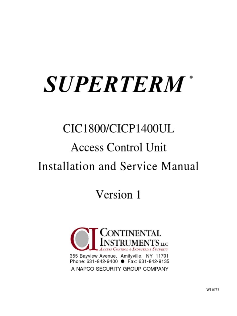 Superterm: CIC1800/CICP1400UL Access Control Unit Installation and ...