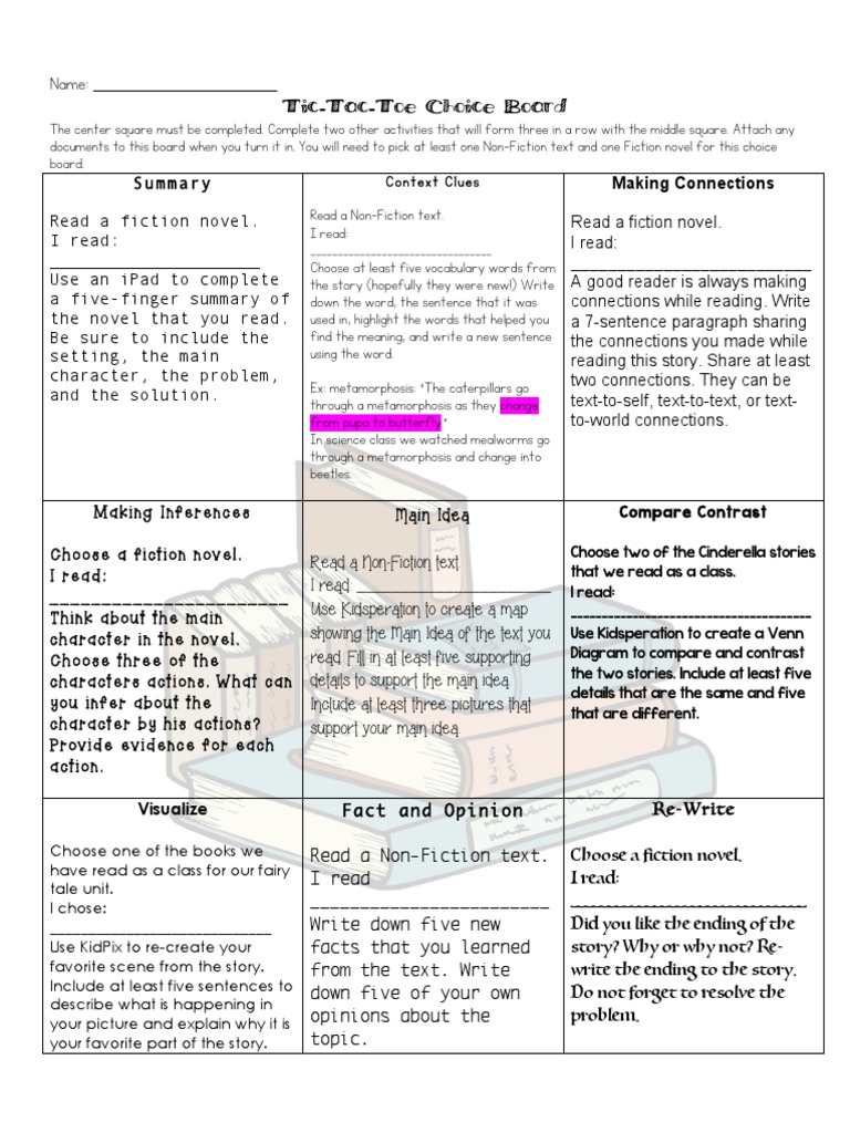 Tic-Tac-Toe Reading Activities Board | PDF