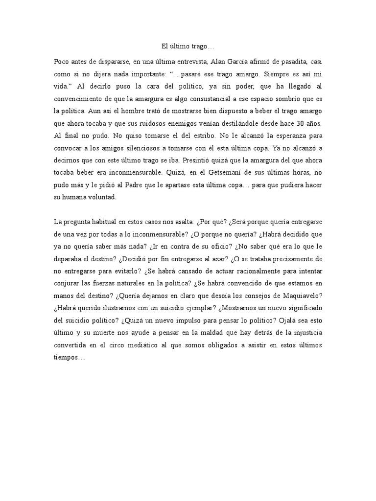 Reflexiones sobre el último trago de García | PDF