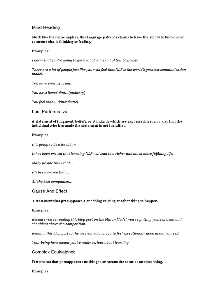 27 Patterns Milton Model - y | PDF | Linguistics | Grammar