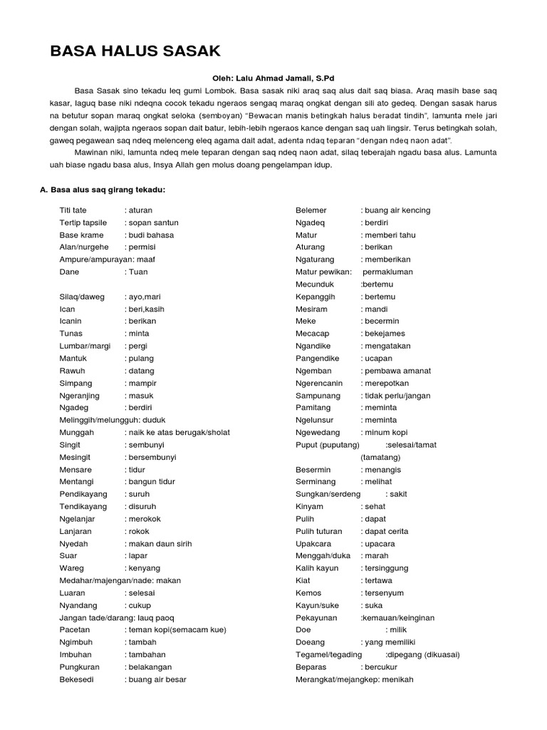 Basa Halus Sasak | PDF