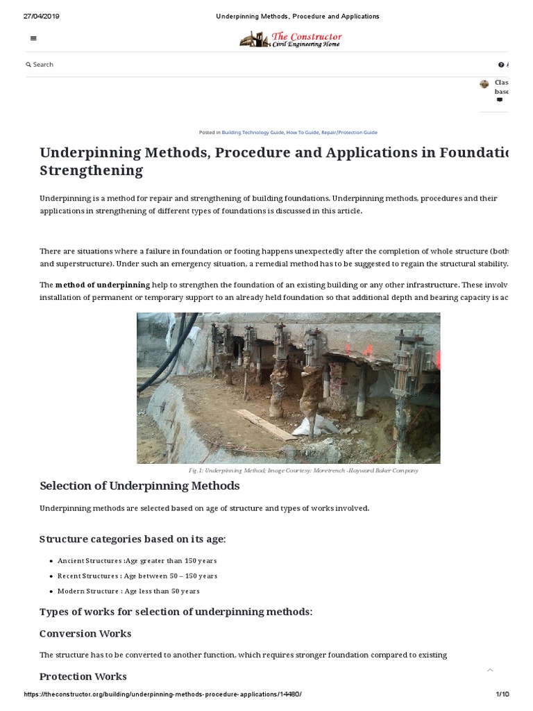 Underpinning Methods, Procedure and Applications | PDF | Deep Foundation | Foundation (Engineering)