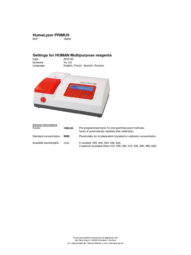 00 HumaLyzer PRIMUS Cover Settings | PDF