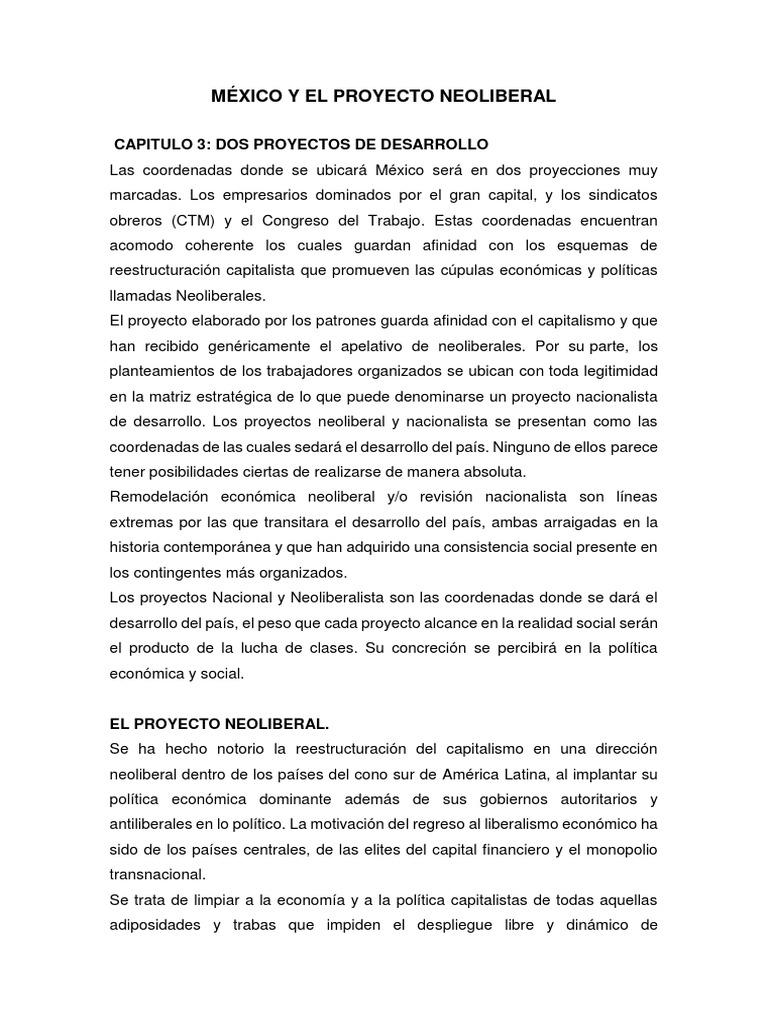 México y El Proyecto Neoliberal | PDF | Neoliberalismo | Nacionalismo