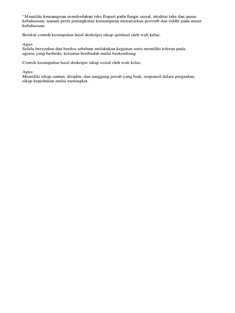 Contoh Deskripsi Raport k13 | PDF