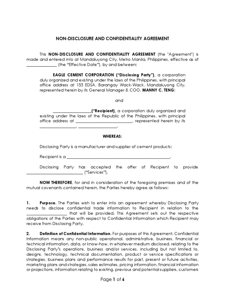 NDA Final Template | PDF | Non Disclosure Agreement | Confidentiality