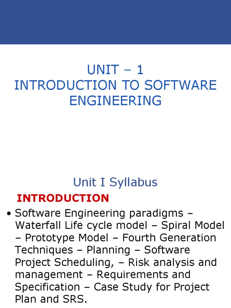 Unit I - Introduction | PDF | Software Prototyping | Risk Management