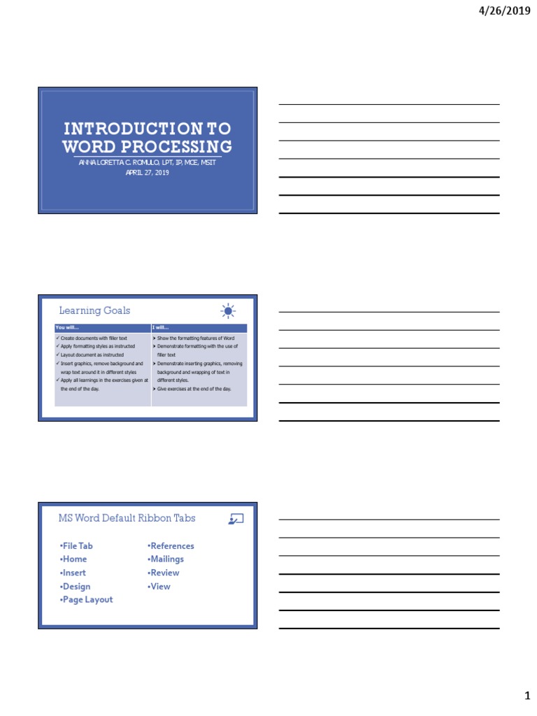 Introduction To Word Processing Handout1 | PDF | Writing | Text