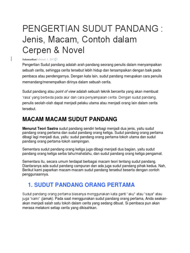 Contoh Sudut Pandang Orang Pertama - belajarsoalsite