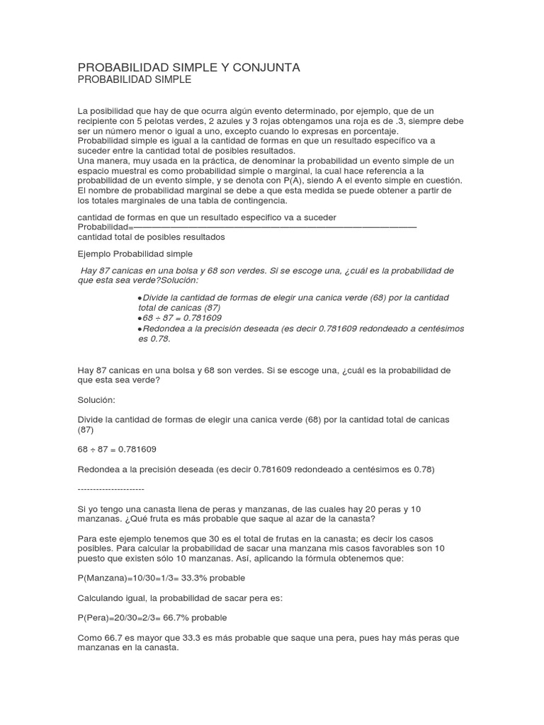 Probabilidad Simple y Conjunta Explicada | PDF | Probabilidad ...
