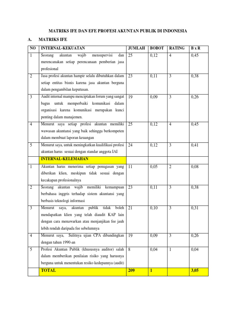 Matriks Ife Dan Efe Profesi Akuntan Publik Di Indonesia | PDF | Karier ...