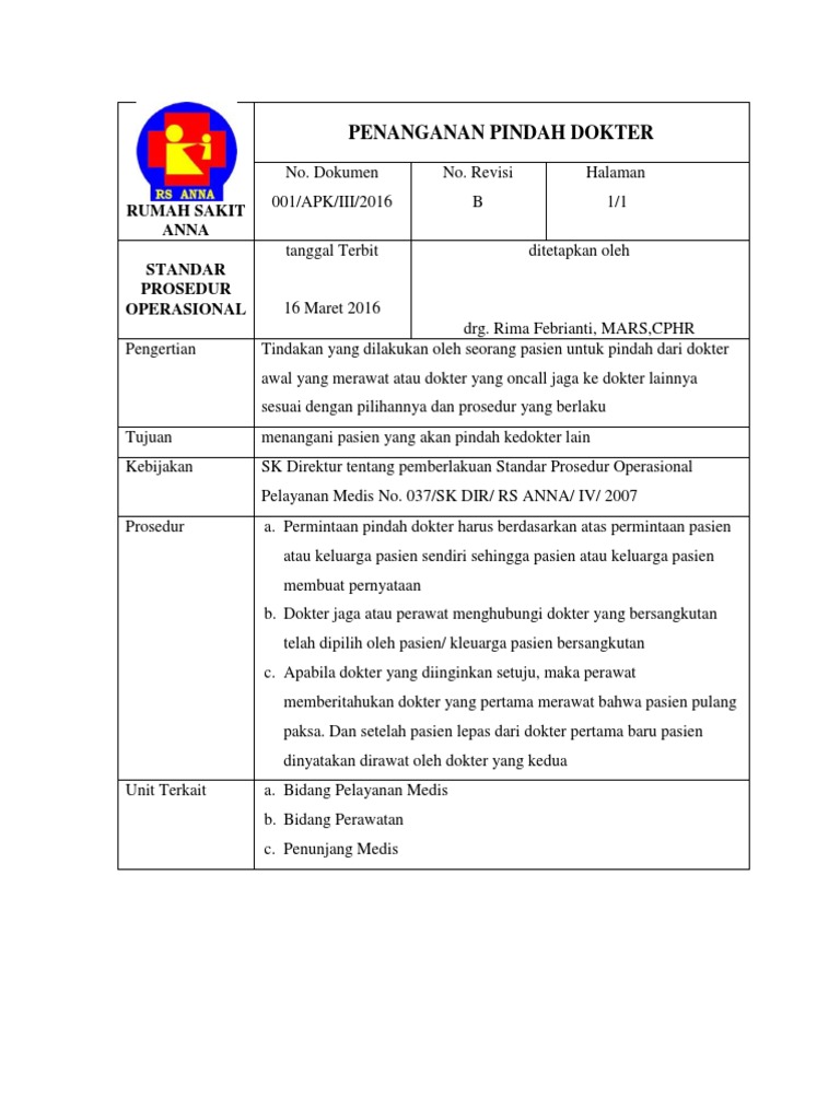SOP Penangana Pindah Dokter | PDF