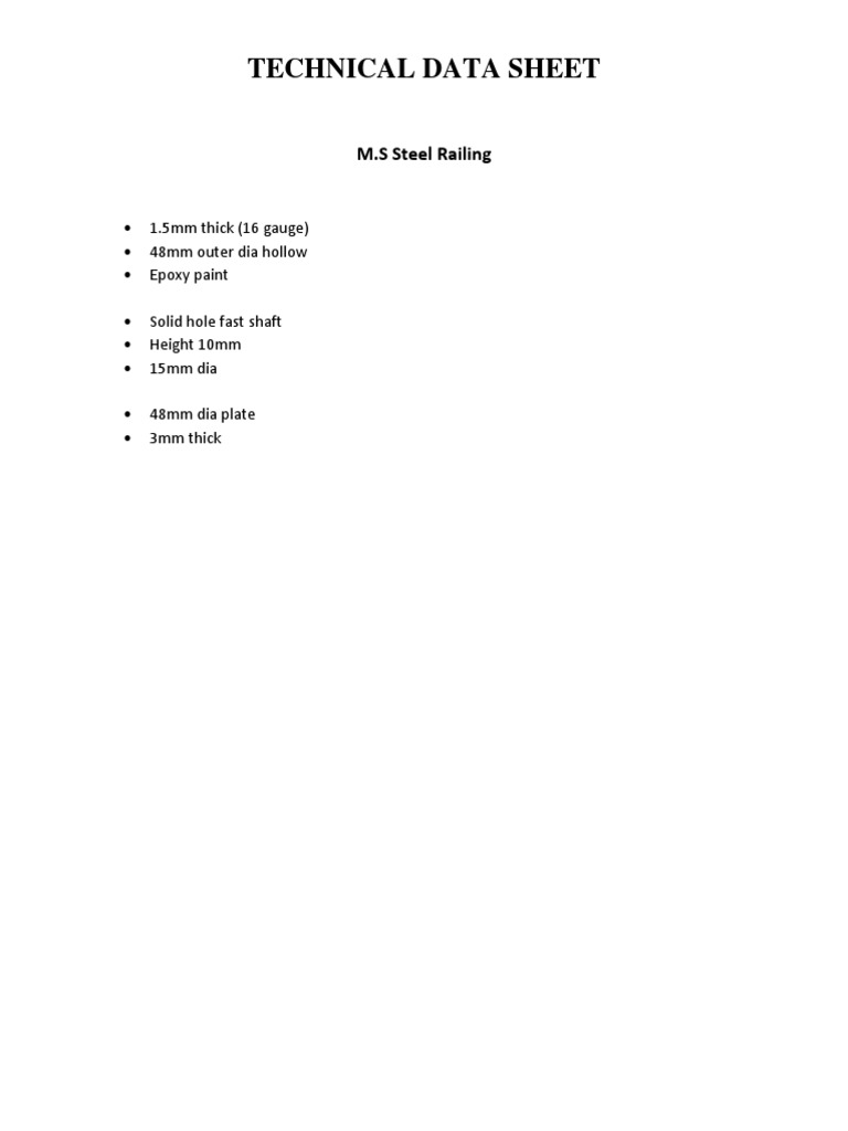 M.S Steel Railing Technical Data Sheet | PDF