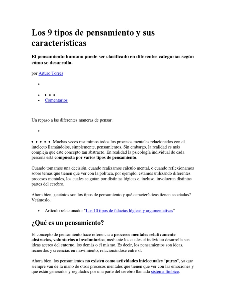 Los 9 Tipos de Pensamiento y Sus Características | PDF | Pensamiento mágico | Mente