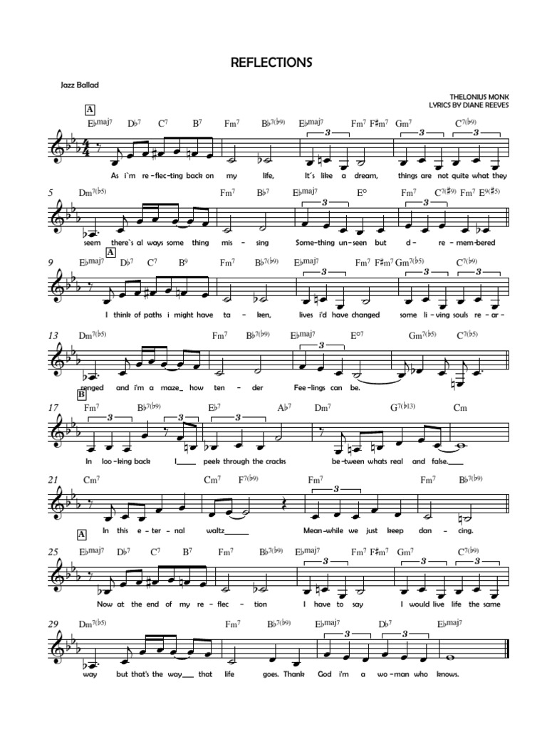 Reflections: Thelonius Monk Lyrics by Diane Reeves | PDF