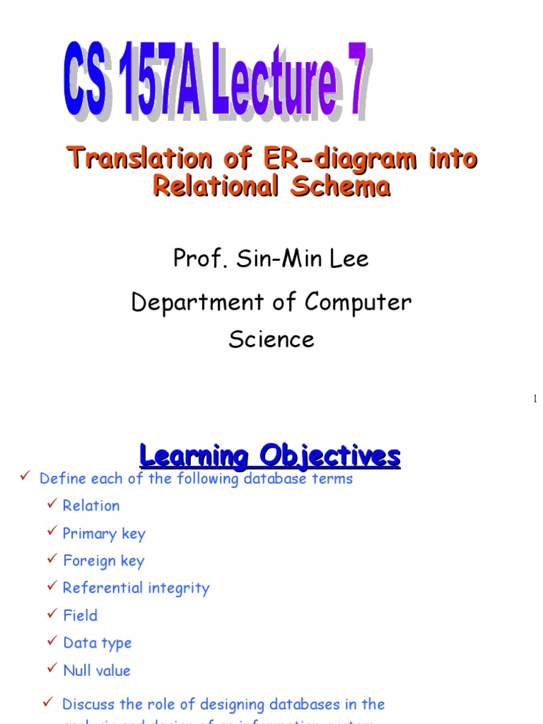 Translation of ER-diagram Into Relational Schema | PDF | Conceptual ...