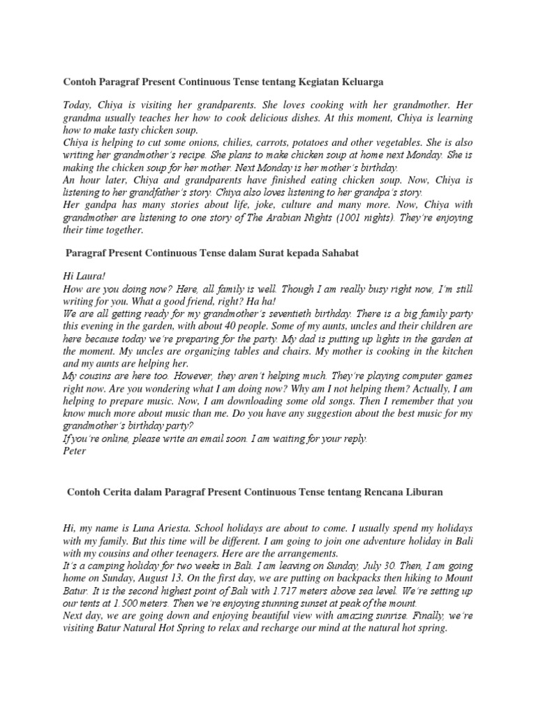 Contoh Paragraph Dalam Present Continuous Tense | PDF | Chicken Soup | Bali