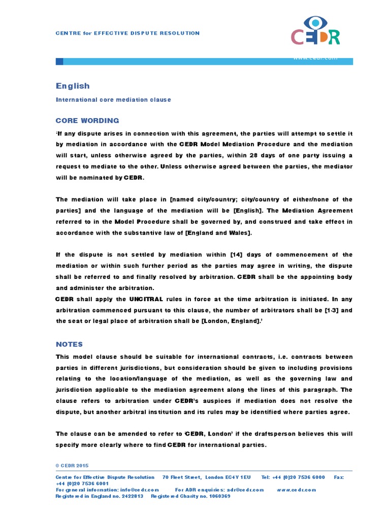 English: Core Wording | Download Free PDF | Arbitration | Mediation