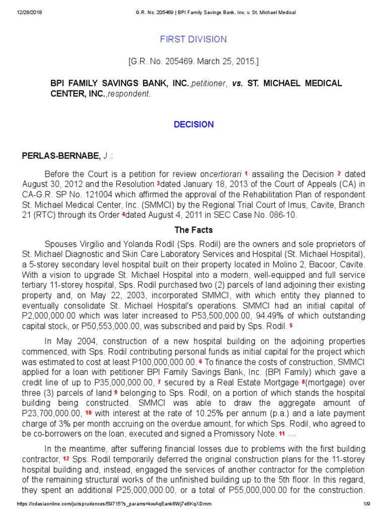 BPI vs. St. Michael Medical Rehab Case | PDF | Liquidation | Loans