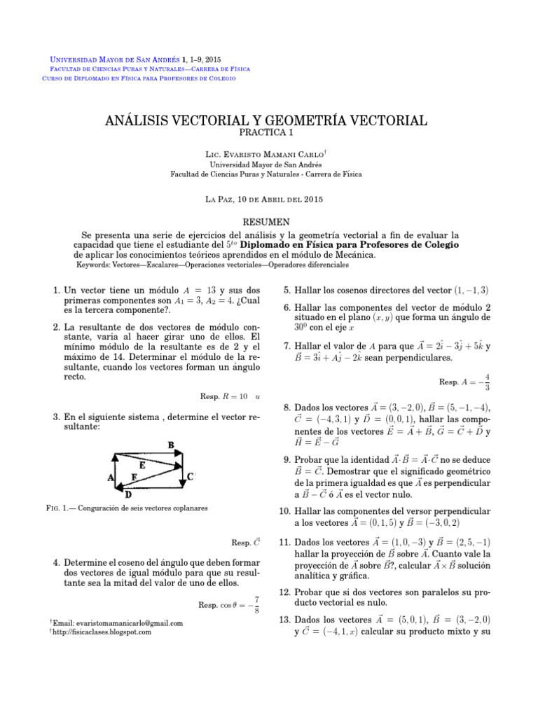 Practica 1 Analisis y Geometria Vectorial | PDF | Vector Euclidiano | Triángulo