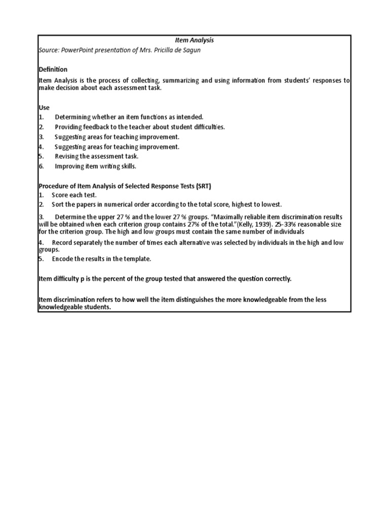 Item Analysis Template 4th Year | PDF | Evaluation Methods ...