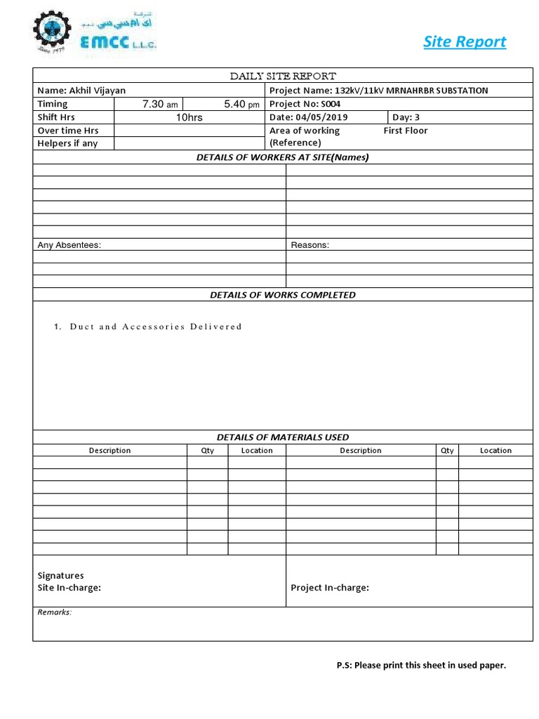 Site Daily Report 04-04-2019 PDF | PDF