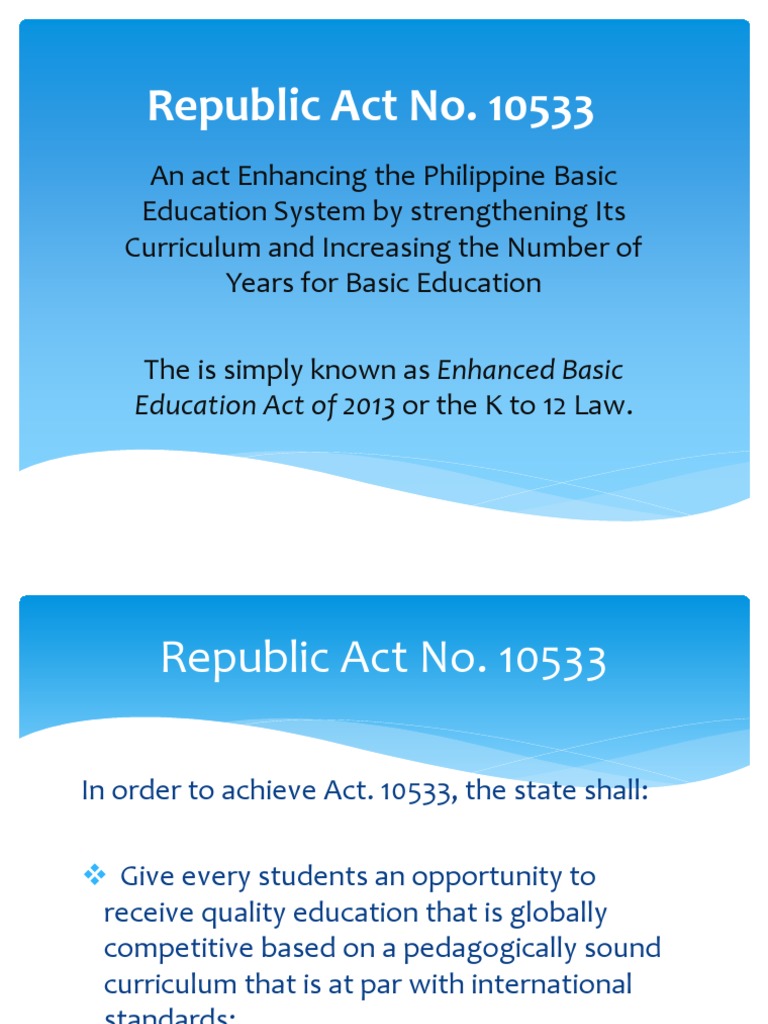 Republic Act No. 10533 | PDF | School Counselor | Curriculum