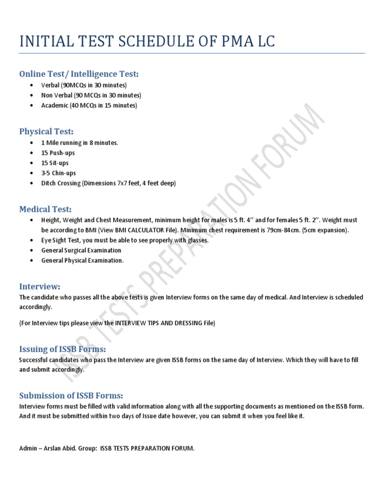 Initial Test Schedule of Pma LC: Online Test/ Intelligence Test | PDF