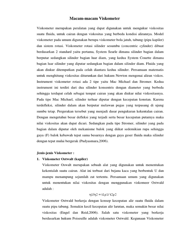 Jenis-Jenis Viskometer dan Fungsinya | PDF | Metode & Bahan Ajar