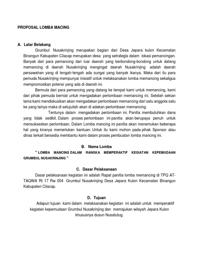 Proposal Lomba Macing | PDF