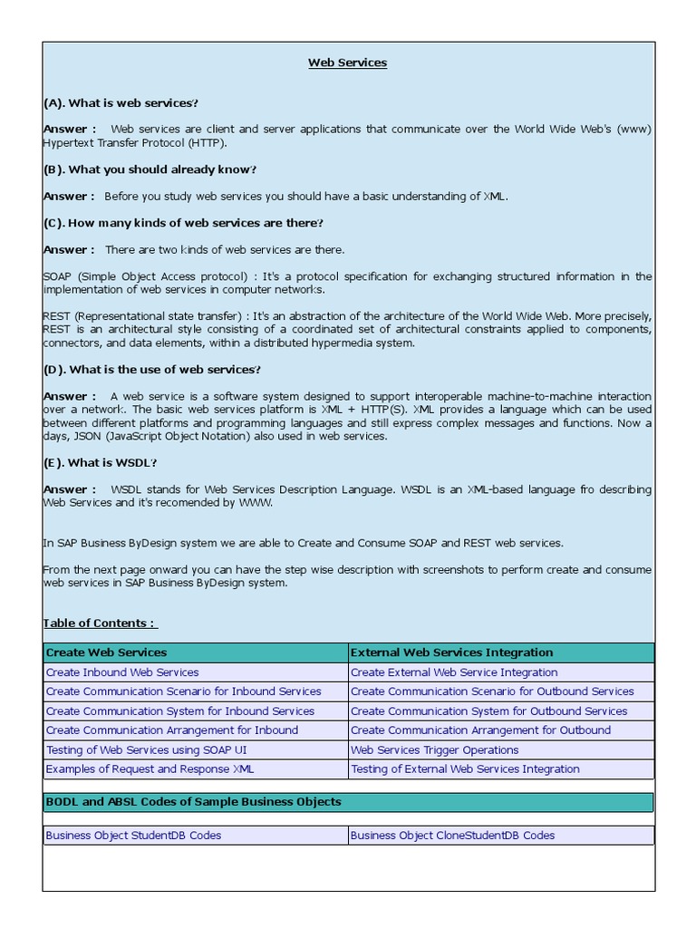 Web Services in SAP Business ByDesign PDF | PDF | Web Service | Representational State Transfer