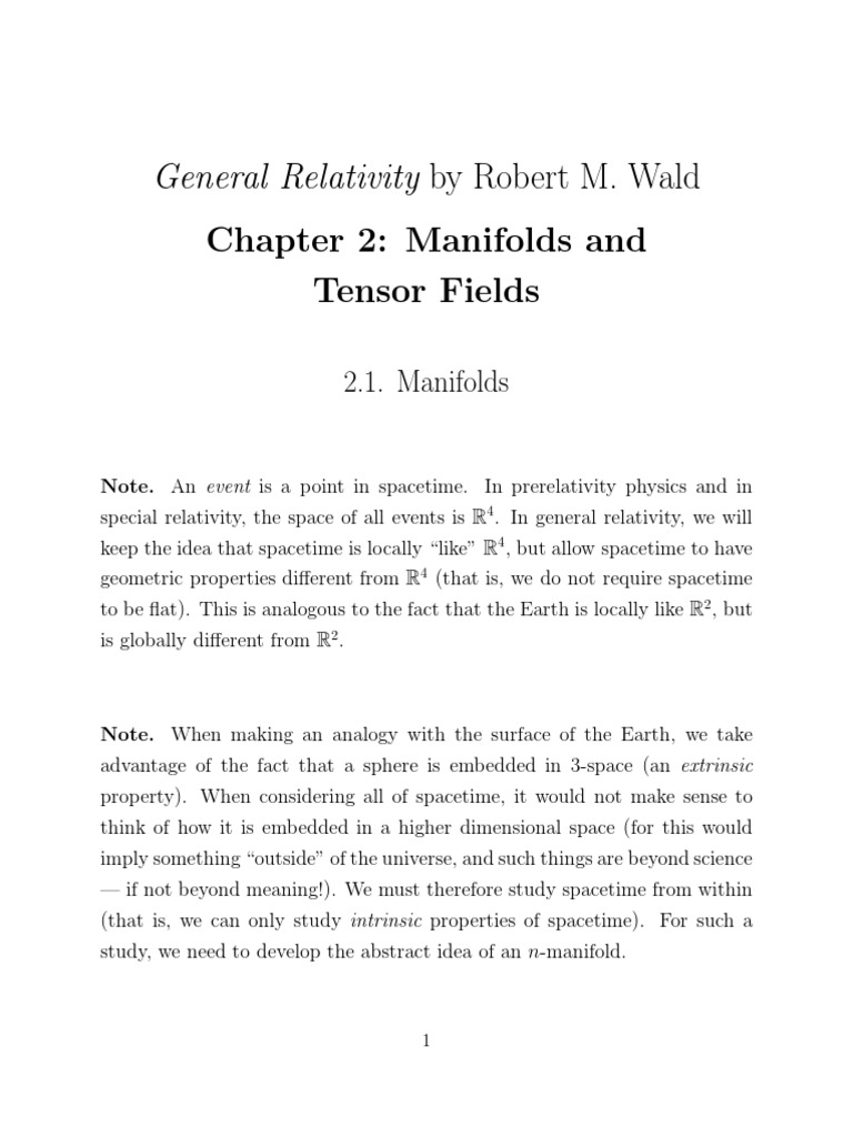 General Relativity by Robert M. Wald Chapter 2: Manifolds and Tensor Fields | PDF | Manifold ...