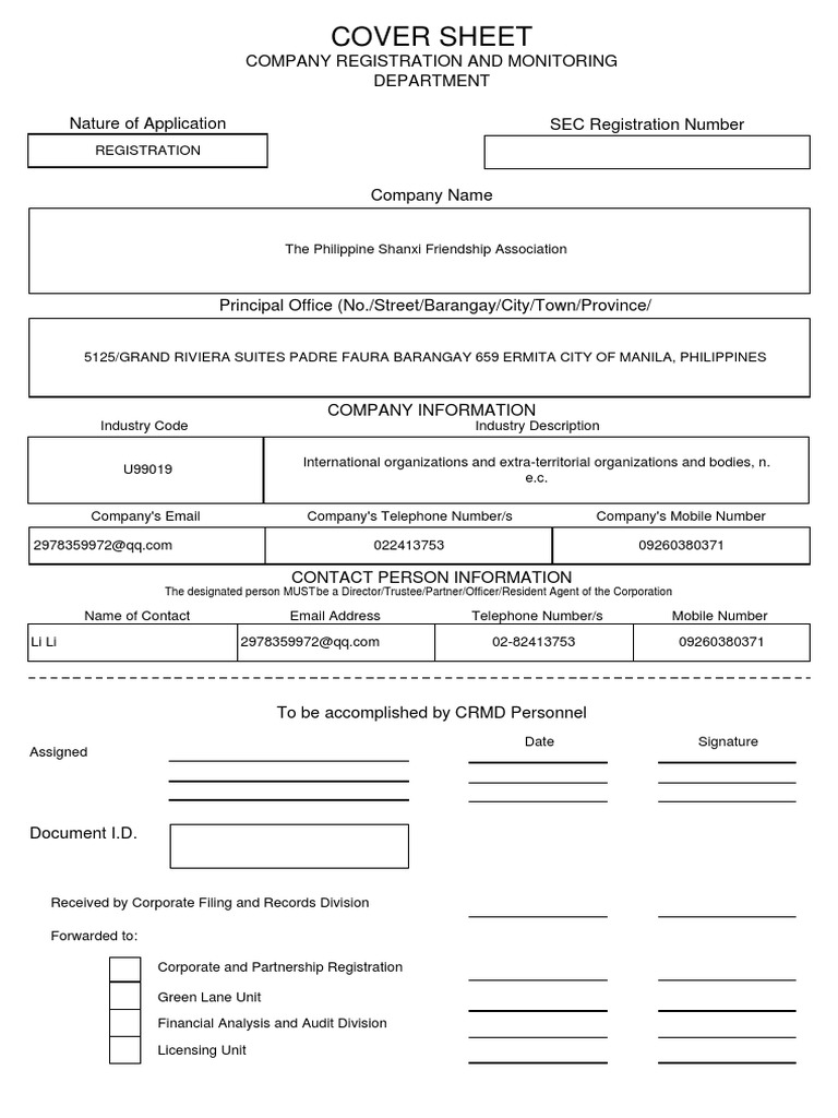 Cover Sheet: The Designated Person Be A Director/Trustee/Partner ...