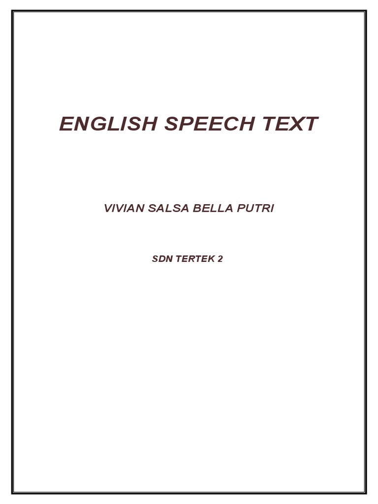 English Speech Text: Vivian Salsa Bella Putri | PDF