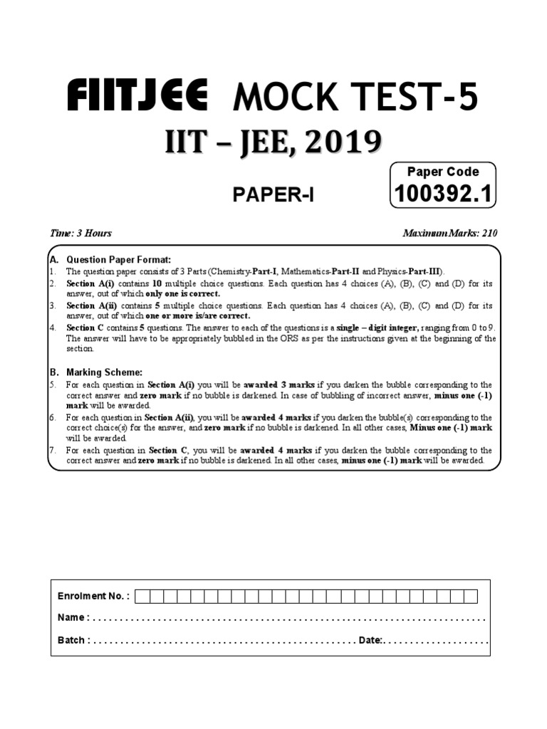Mock Test 5 Paper 1 Q. Paper | PDF | Orbit | Rotation Around A Fixed Axis