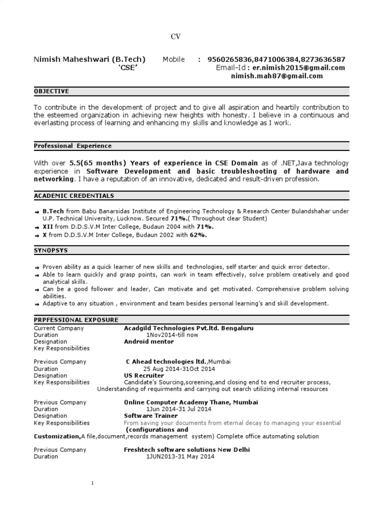 Nimish Maheshwari's CV and Experience | PDF | Microsoft Access ...