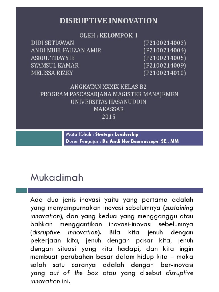 Inovasi Disruptif: Konsep & Contoh | PDF | Bisnis