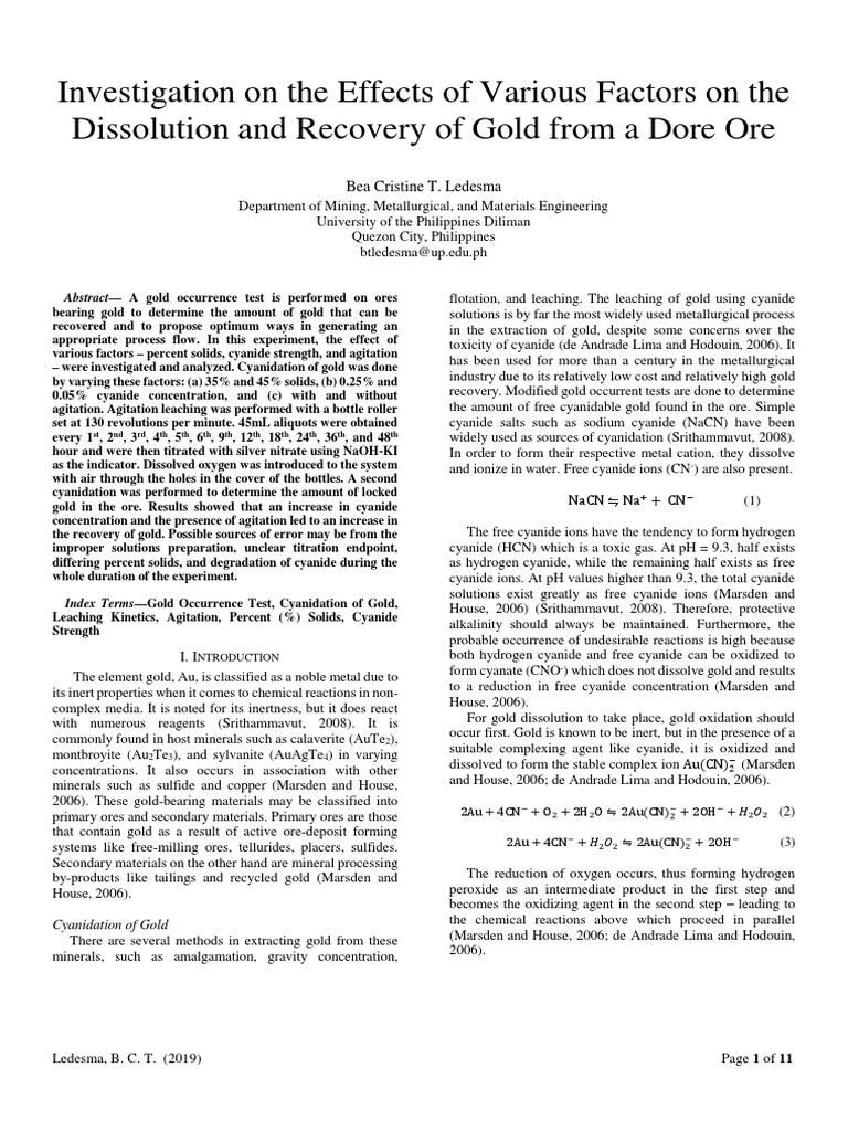 Cyanidation of Gold | PDF | Cyanide | Gold