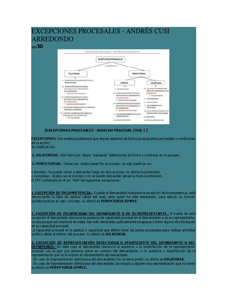 Las Excepciones Procesales | PDF | Ley procesal | Demanda judicial