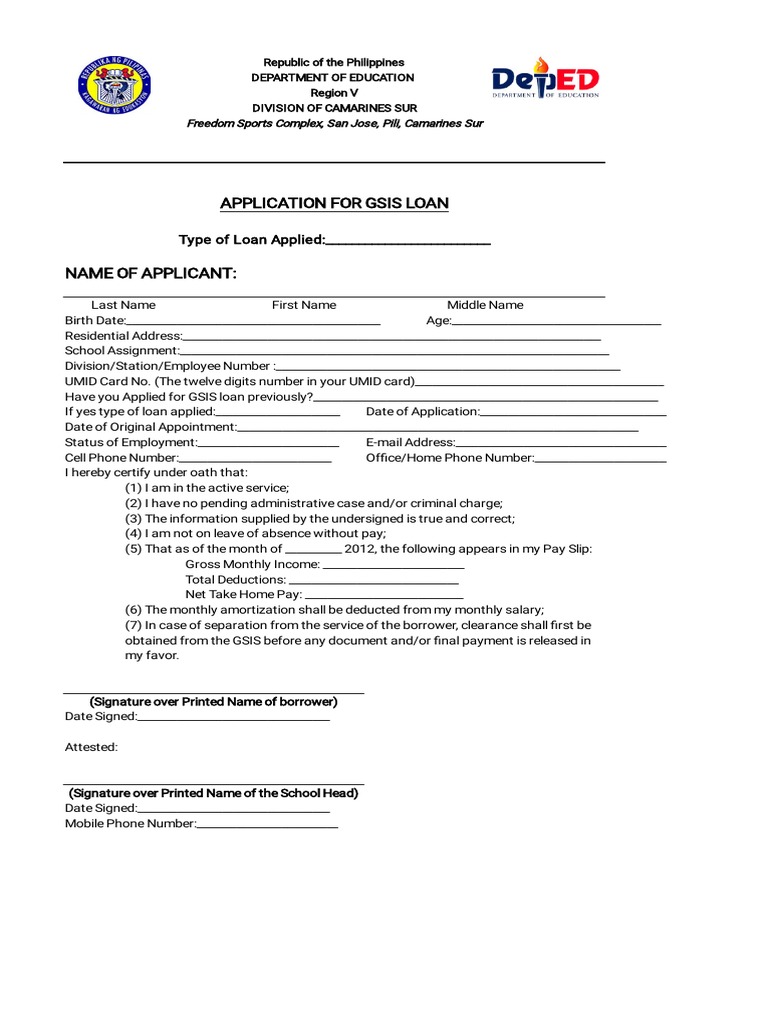 Application Form For Gsis Loan PDF | PDF | Loans | Government