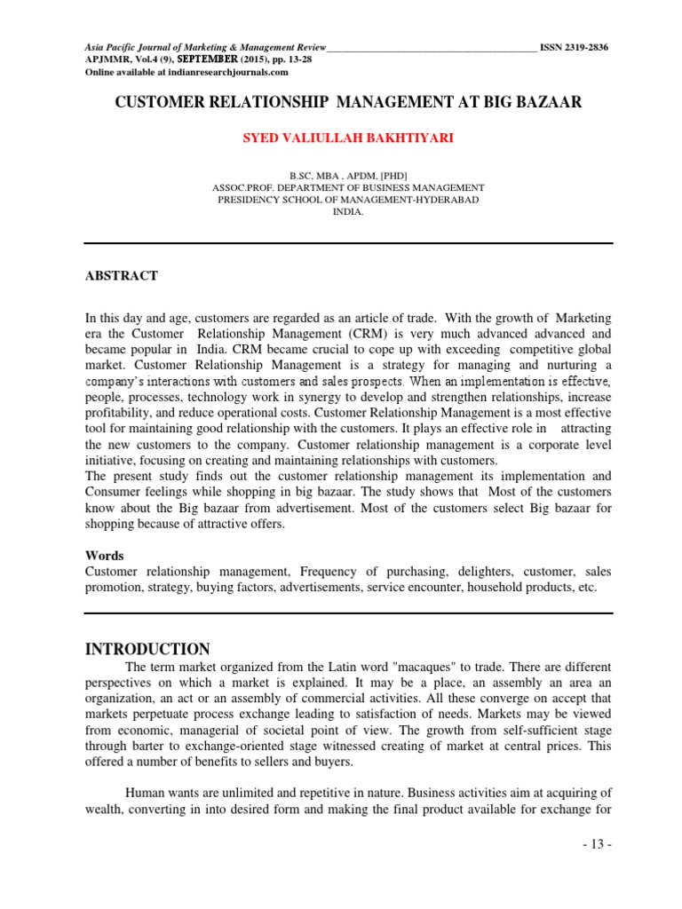 Customer Relationship Management at Big PDF | PDF | Retail | Customer ...